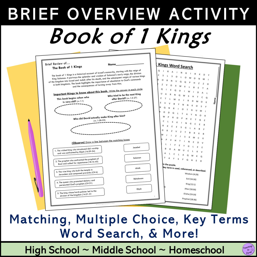 Brief Review of 1 Kings Bible Book Overview Activity - Made By Teachers