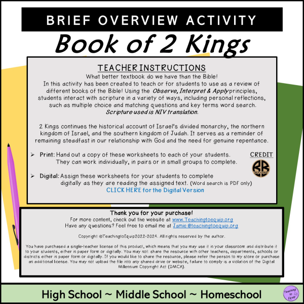 Brief Review of 2 Kings Bible Book Overview Activity | Made By Teachers