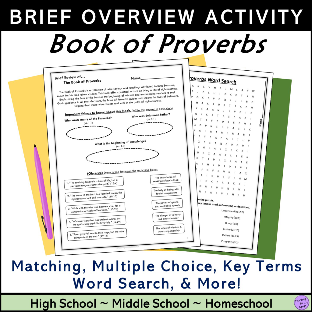 Brief Review of Proverbs Bible Book Overview Activity | Made By Teachers