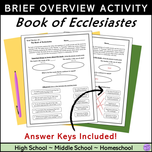 Brief Review of Ecclesiastes Bible Book Overview Activity - Made By ...
