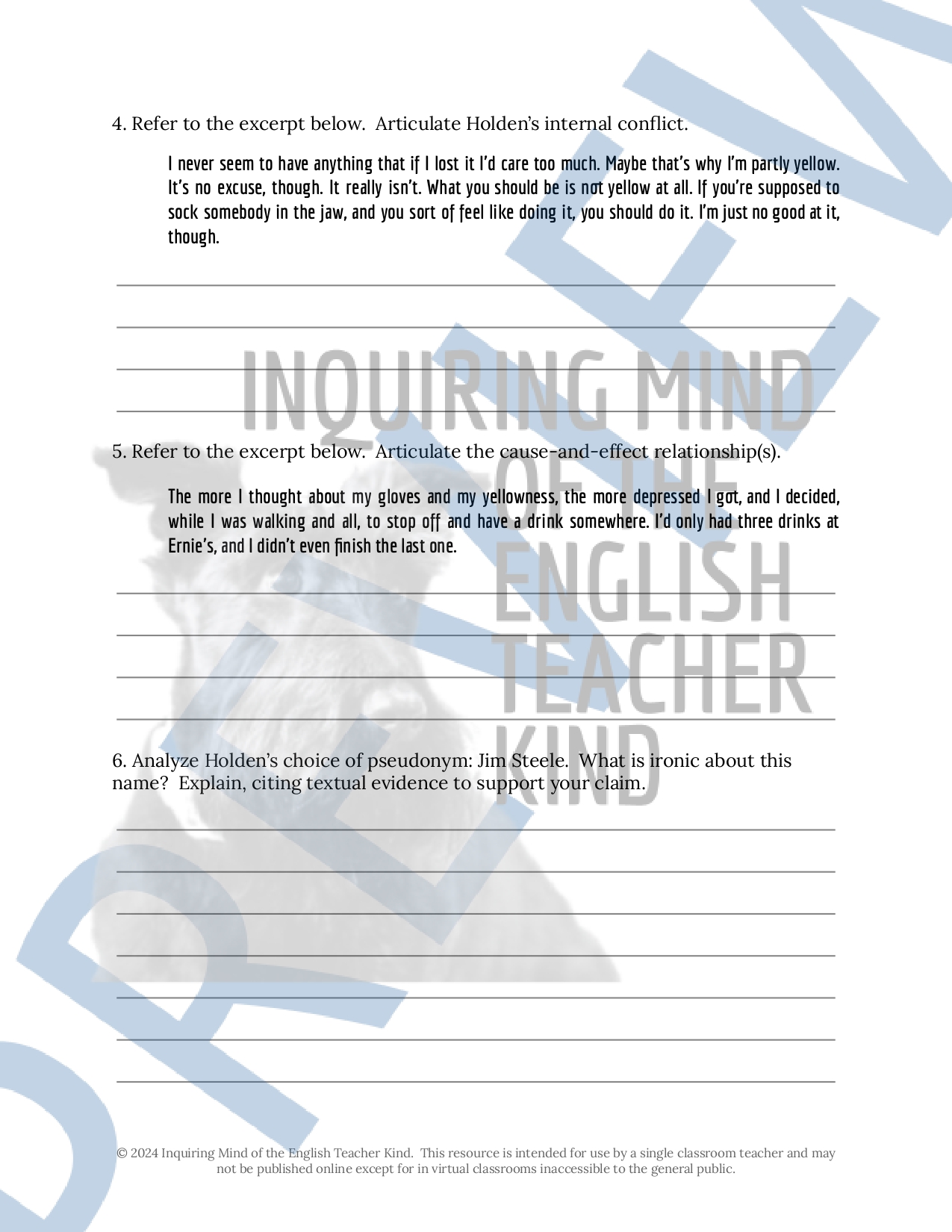 Catcher in the Rye Chapter 13 Close Reading Analysis Worksheet | Made ...