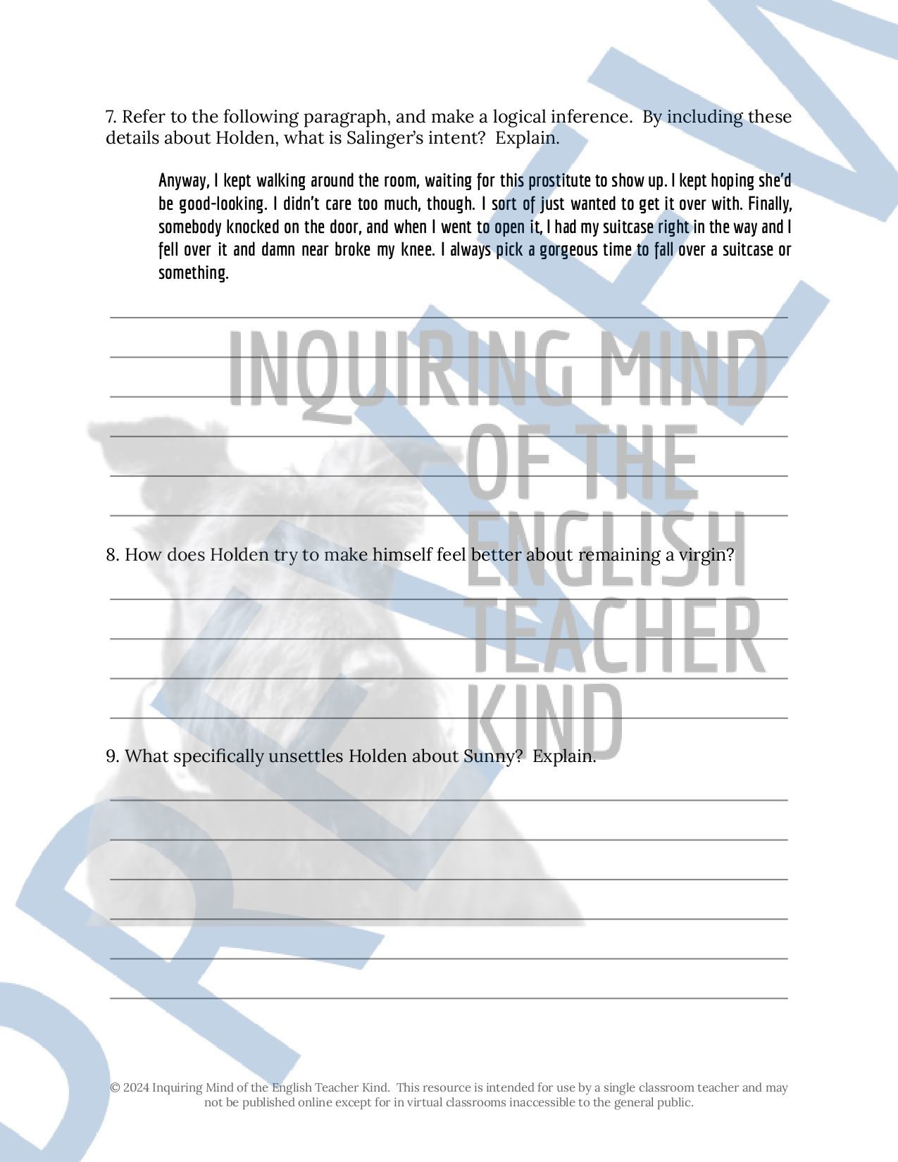 Catcher in the Rye Chapter 13 Close Reading Analysis Worksheet | Made ...