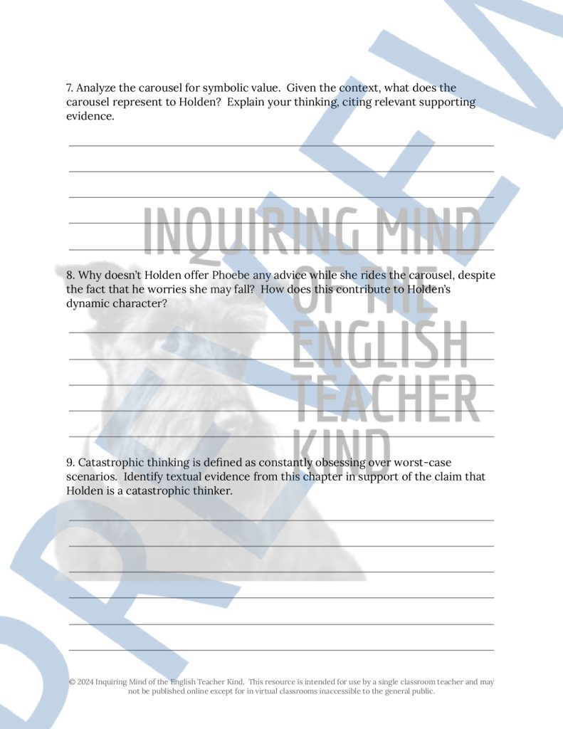 Catcher in the Rye Chapters 24-26 Quiz and Close Reading Worksheets ...