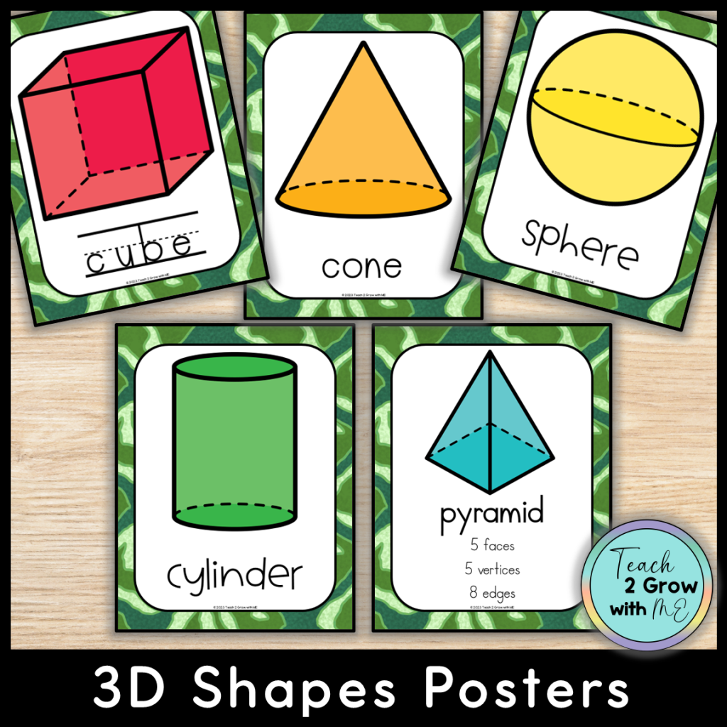 2D and 3D Shape Posters Anchor Charts Zoo Animal Print Classroom Decor ...