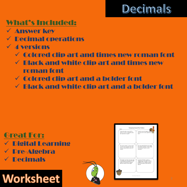 Thanksgiving Decimal Operations Word Problems Editable - Made By Teachers