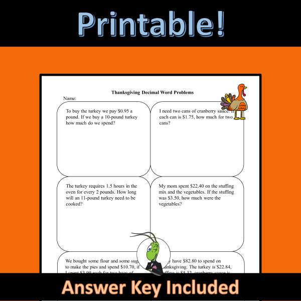 Thanksgiving Decimal Operations Word Problems Editable - Made By Teachers