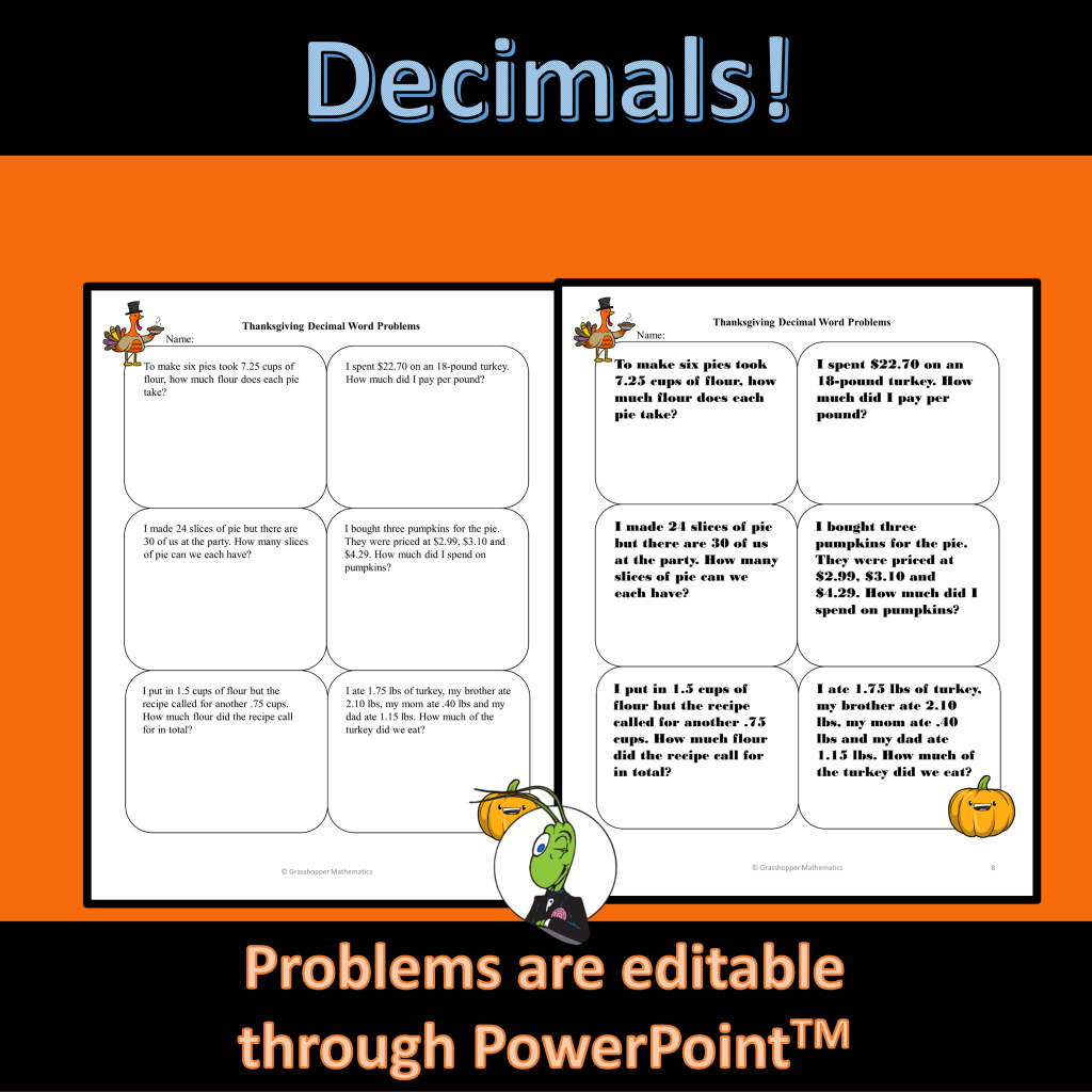 Thanksgiving Decimal Operations Word Problems Editable - Made By Teachers