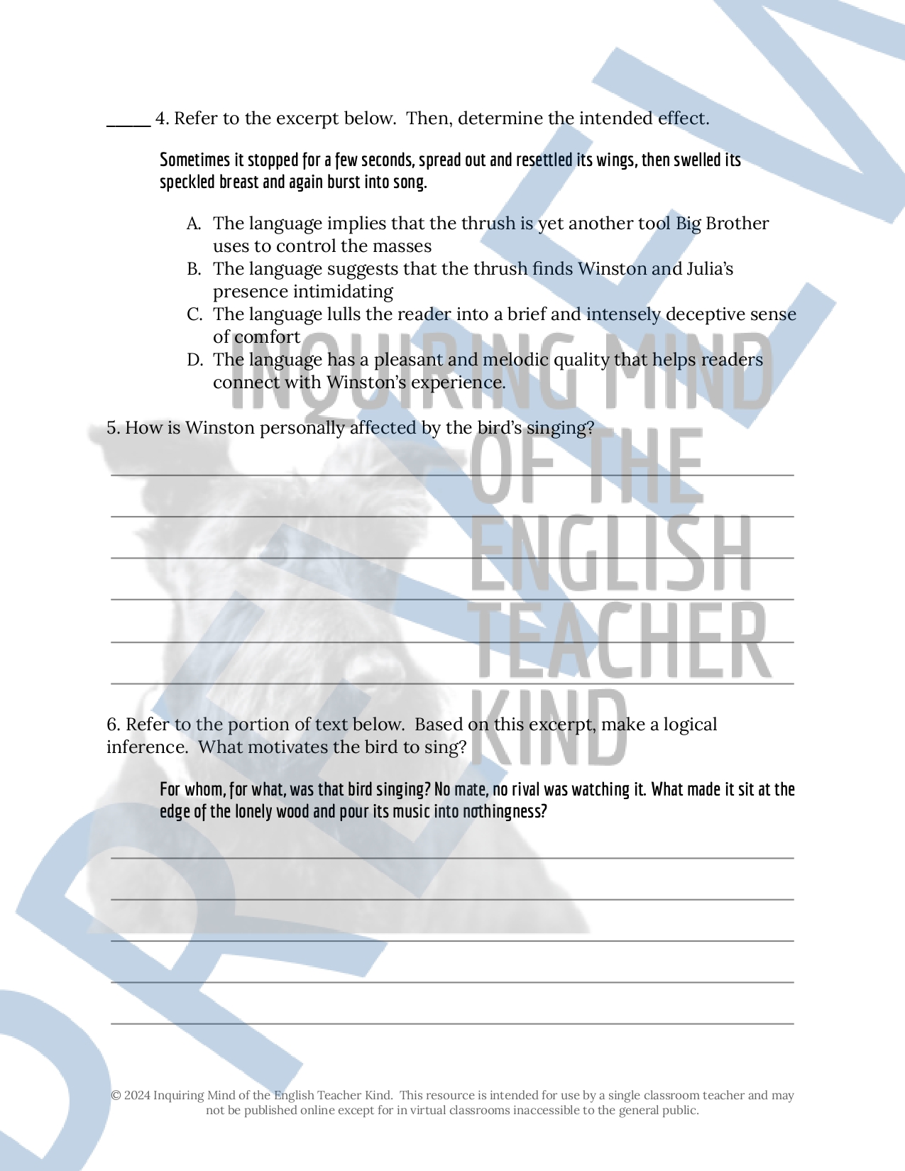 1984 Book 2 Chapter 2 Novel Analysis Worksheet | Dystopian Literature ...