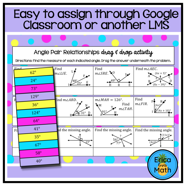 Angle Pair Relationships Digital Drag & Drop Activity | Made By Teachers