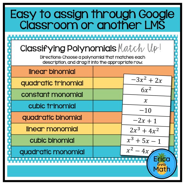 Classifying Polynomials Digital Drag & Drop Activity | Made By Teachers