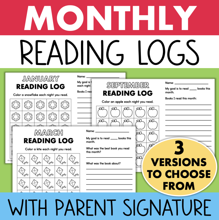 Monthly Reading Log with Parent Signature WHOLE YEAR 3 Versions - Made ...