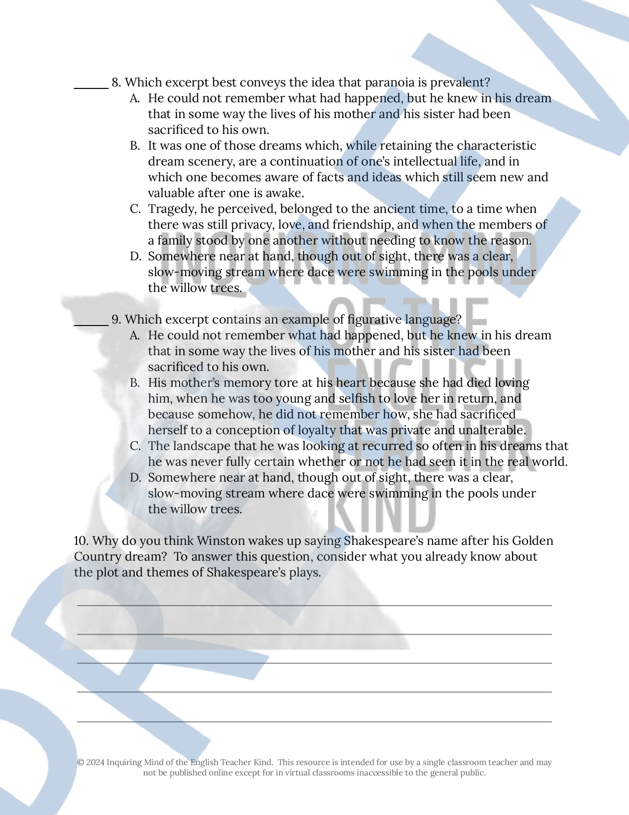 1984 Close Reading Analysis Worksheets Bundle for High School (Set of ...