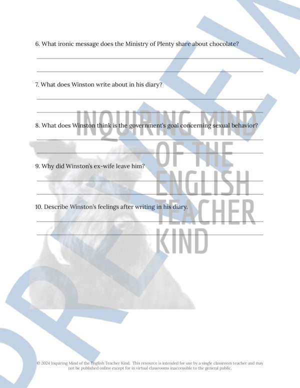 1984 Book 1 Chapters 4, 5, and 6 Quiz and Answer Key for High School ...