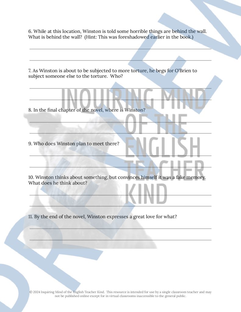 1984 Book 3 Chapters 4, 5, and 6 Quiz and Answer Key for High School ...