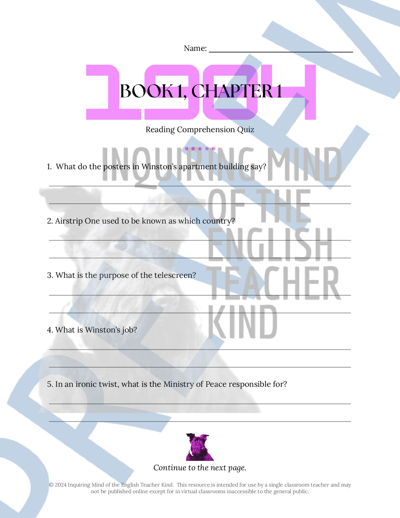 1984 Book 1 Quizzes, Close Reading Worksheets, Vocabulary Games, and ...
