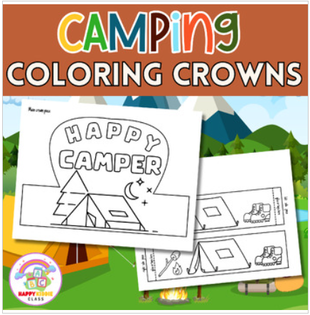 Camping Coloring Crowns, Camp Party Paper Crown Craft Activity | Made ...