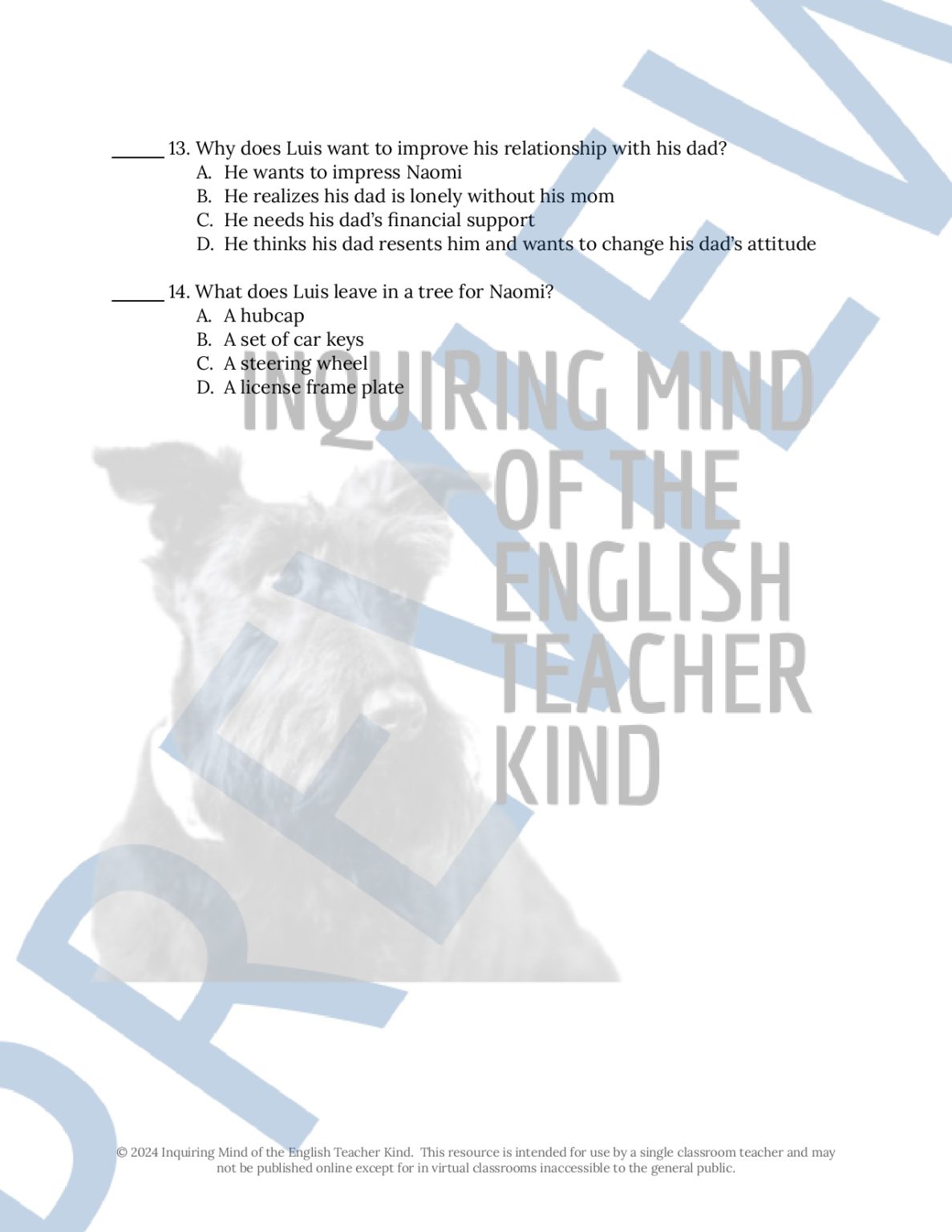 "Catch the Moon" by Judith Ortiz Cofer Quiz and Answer Key - Made By ...