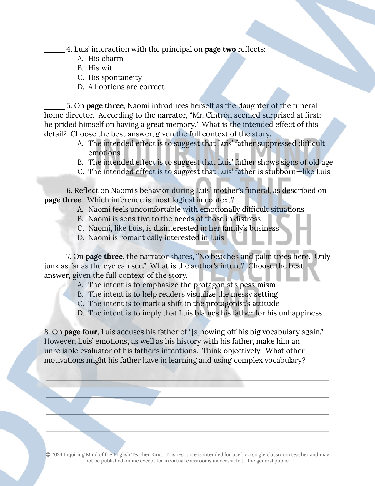 "Catch the Moon" by Judith Ortiz Cofer Close Reading Analysis Worksheet ...