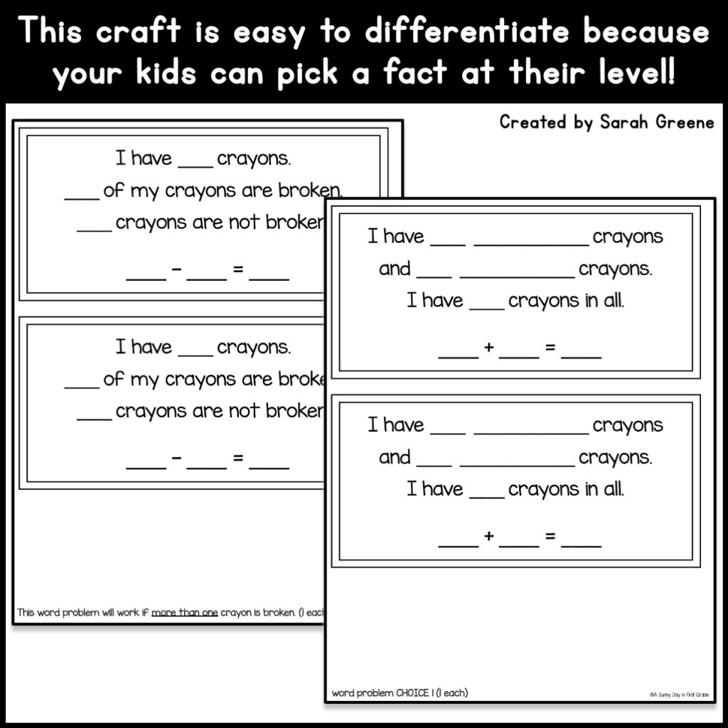 Crayon Addition or Subtraction Math Craft - Made By Teachers