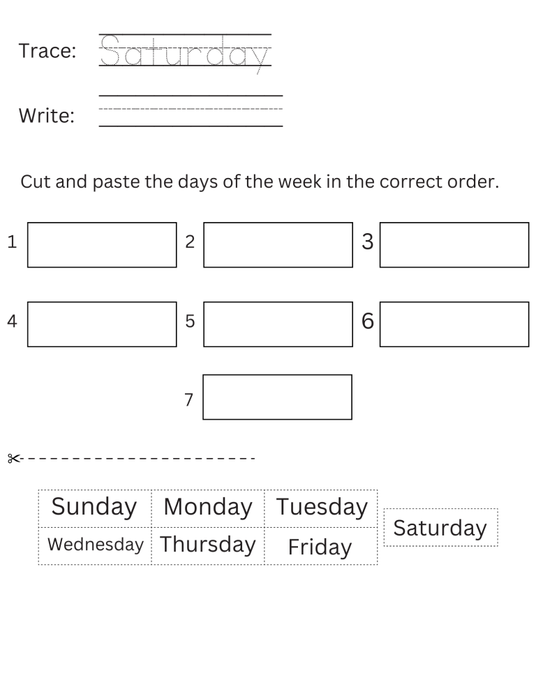printable days of the week trace and write worksheet for kindergarten ...