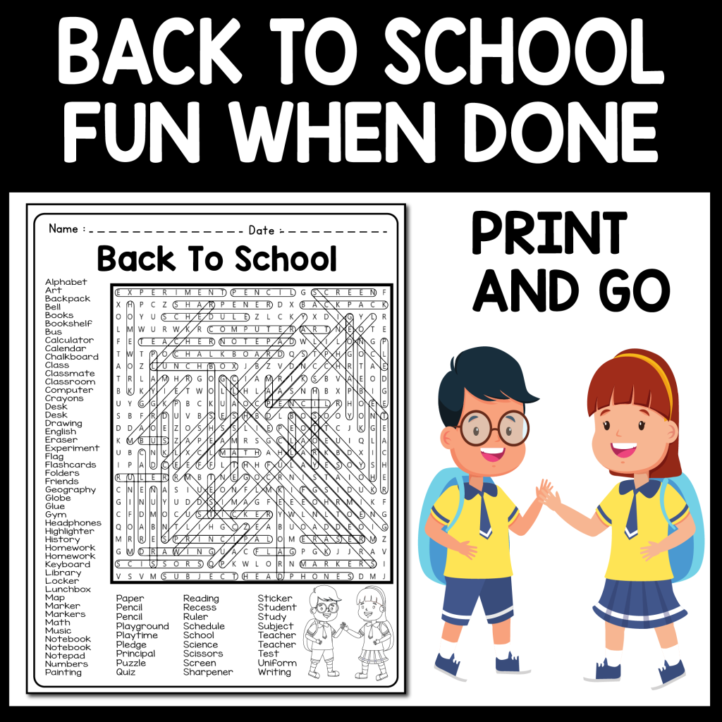 (4th to 7th Grade) Back to School Word Search Puzzle Worksheet Activity ...