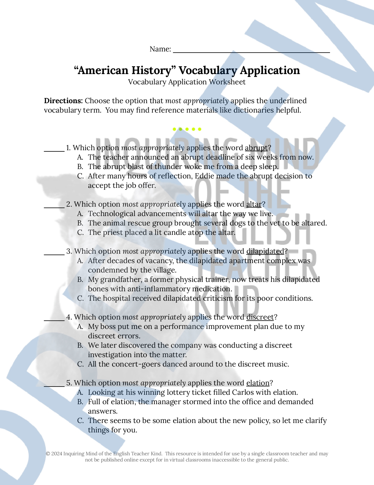 "American History" Quiz, Close Reading Worksheet, and Vocabulary Games ...