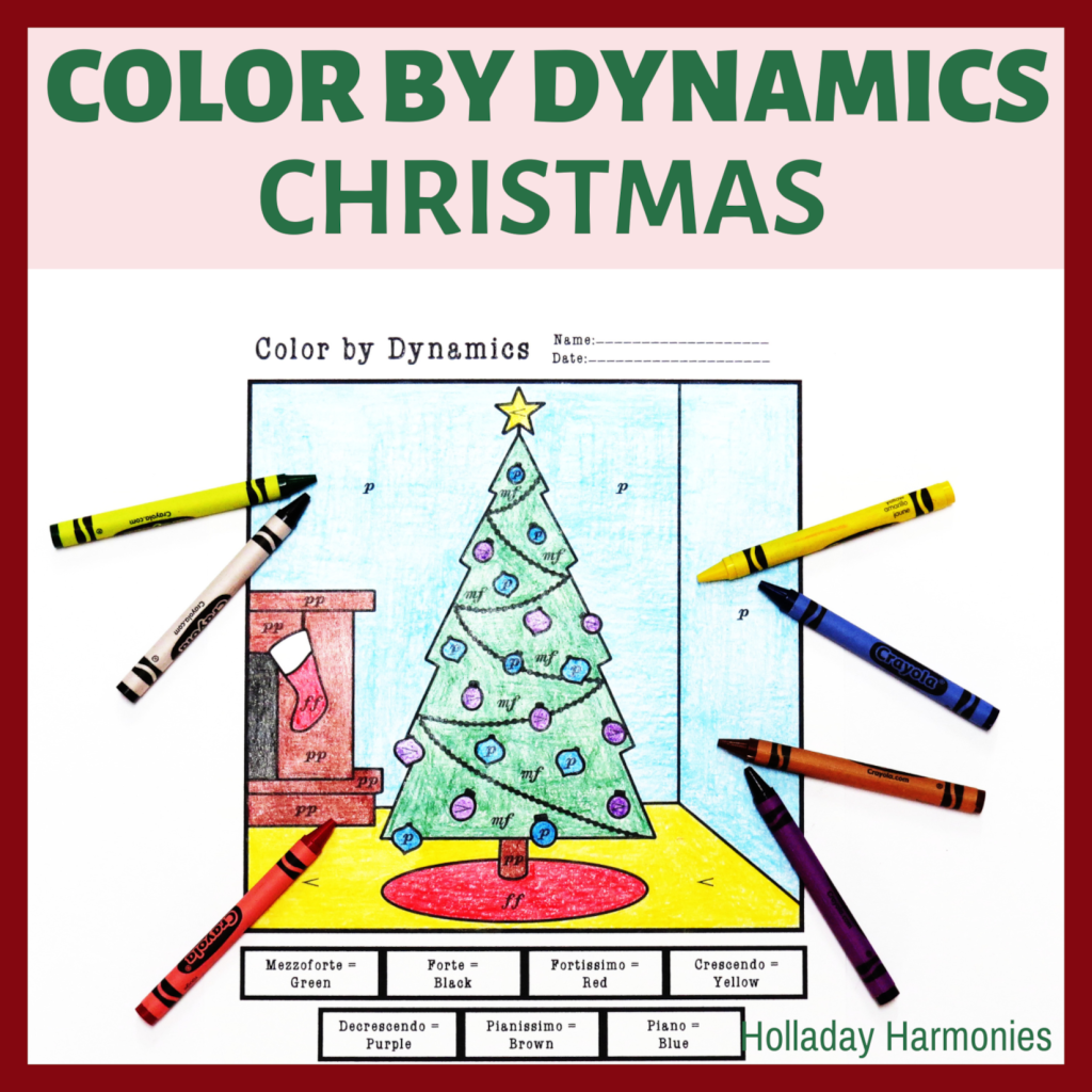 Christmas Color by Dynamics Worksheets - Music Dynamics Activities ...