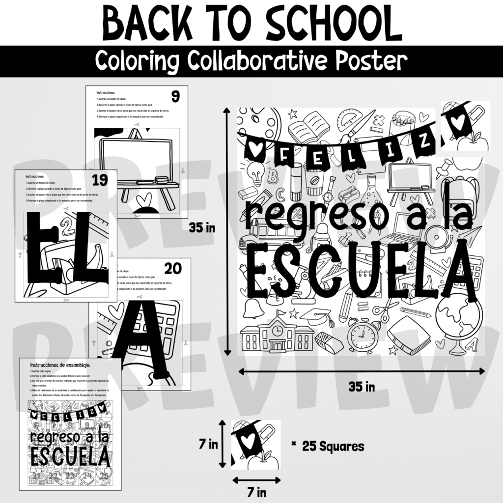 Spanish back to school collaborative poster, Regreso a la escuela ...