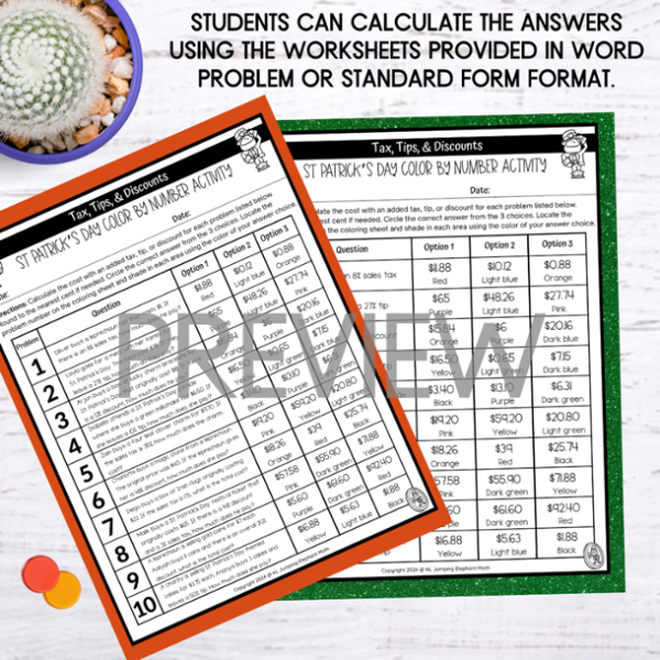 St. Patrick's Day Tax Tips and Discounts Color by Number Activity 7th ...