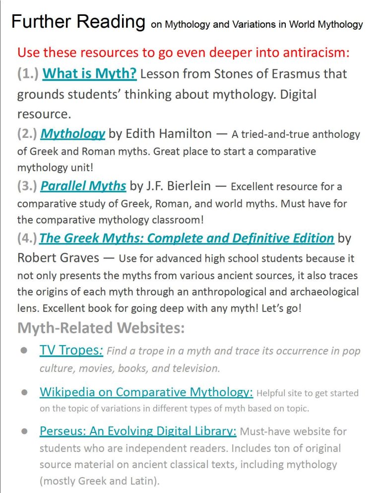 Comparative Myth Study 5 Myth Charts Mythology Series Grades 8-10 ELA ...