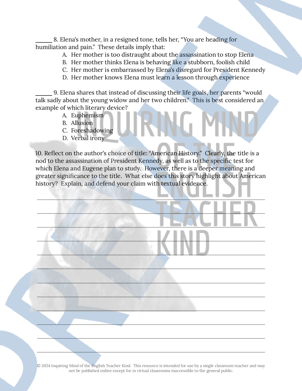 Short Stories by Judith Ortiz Cofer Quizzes, Vocabulary Games, and ...