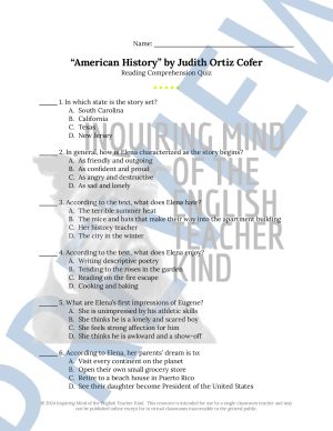 Short Stories by Judith Ortiz Cofer Quizzes, Vocabulary Games, and ...