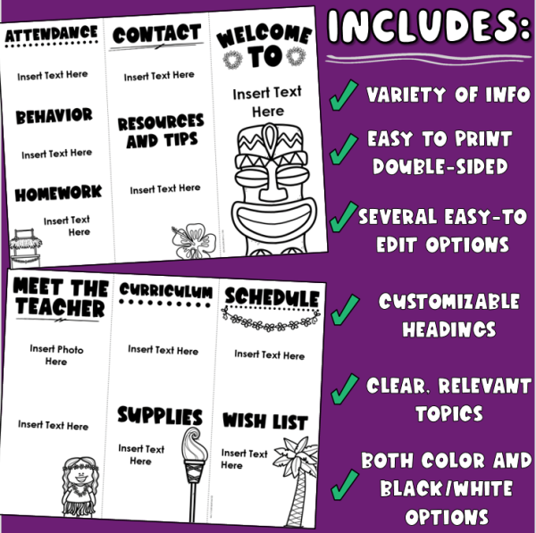 Back to School Meet the Teacher Open House Tropical Luau Theme Brochure ...