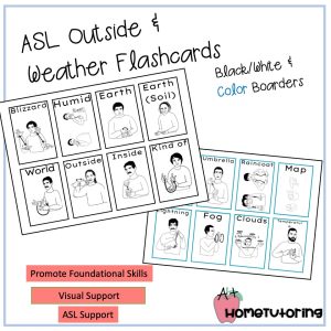 ASL Outside & Weather Flashcards B/W & Color Boarders - Made By Teachers