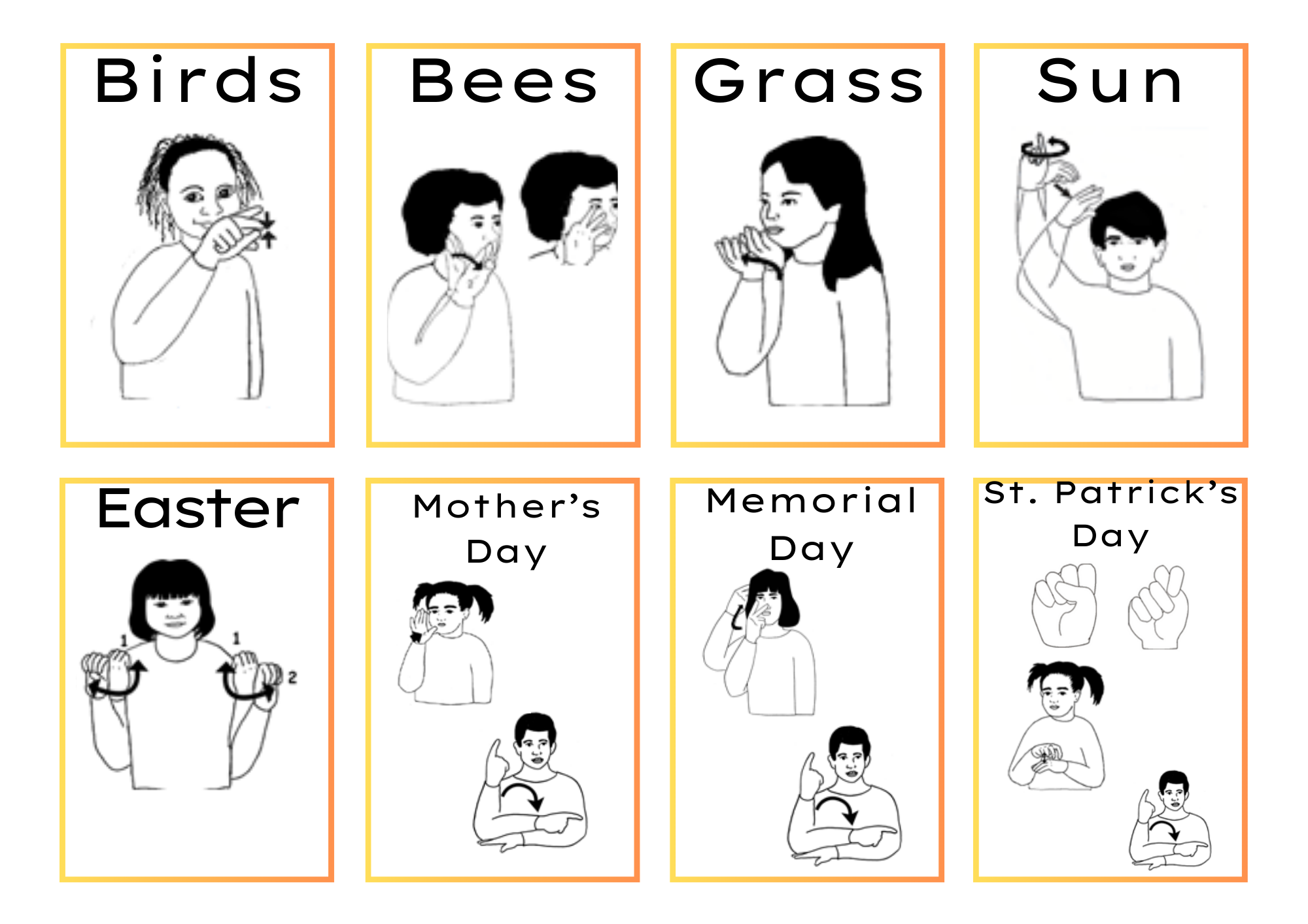 ASL Spring Season & Holidays Flashcards B/W & Color Boarders | Made By ...