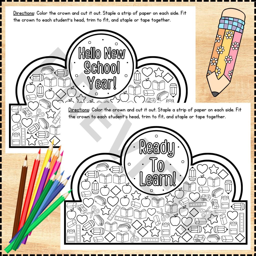 Back to School Paper Crown Crafts | Printable First Day Of School ...