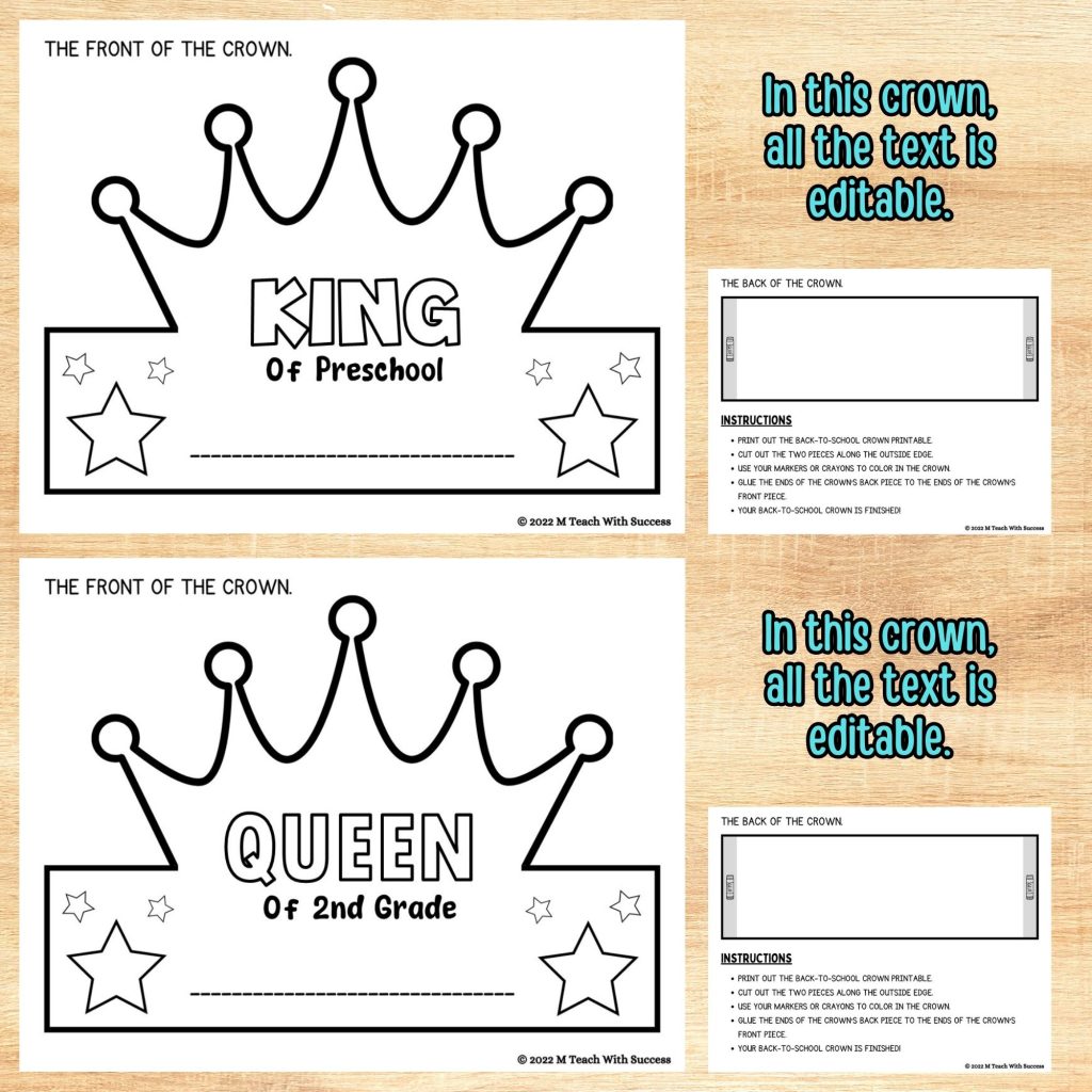 EDITABLE Back To School Paper Crown Crafts | First Day Of School Crown ...