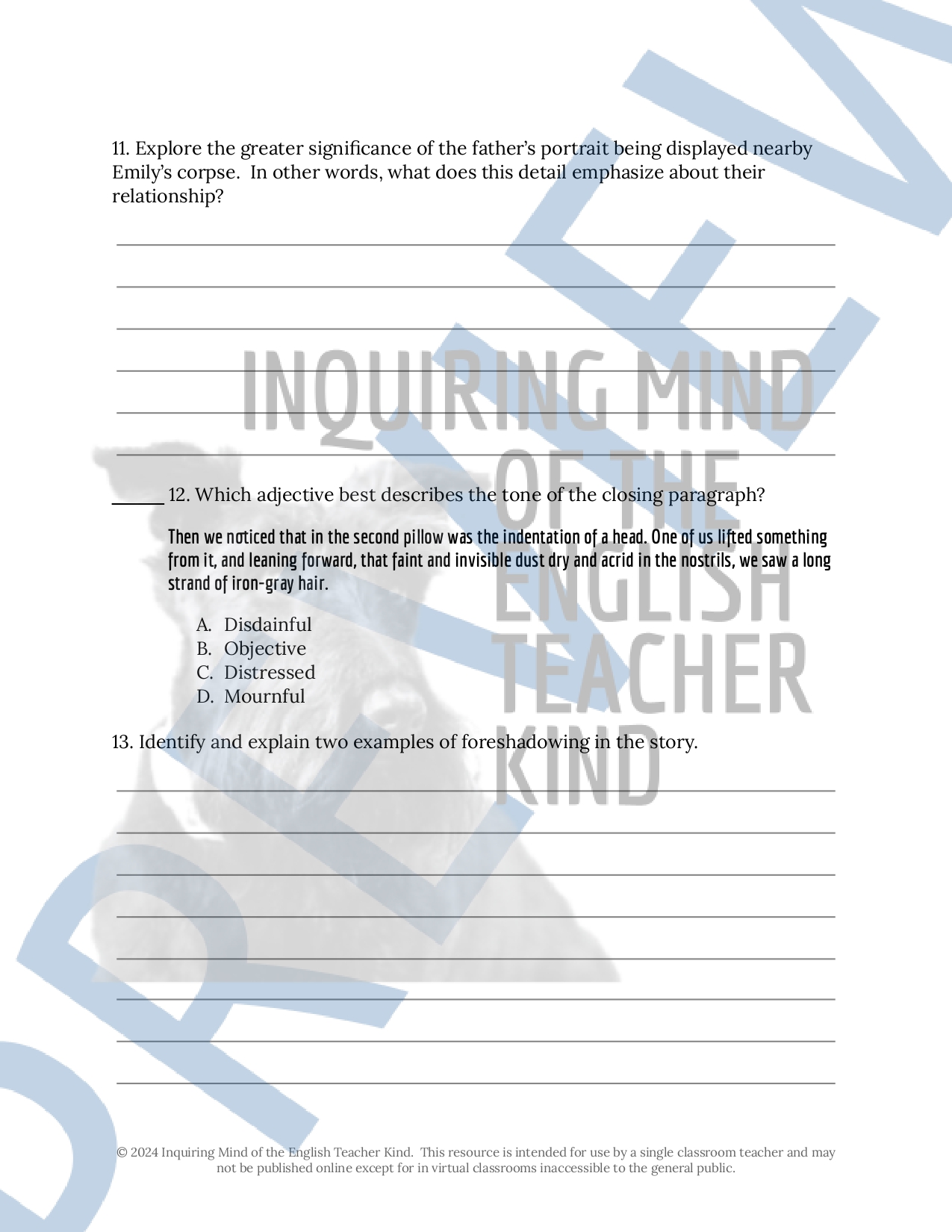 "A Rose for Emily" Quiz, Close Reading Worksheet, and Vocabulary Games ...
