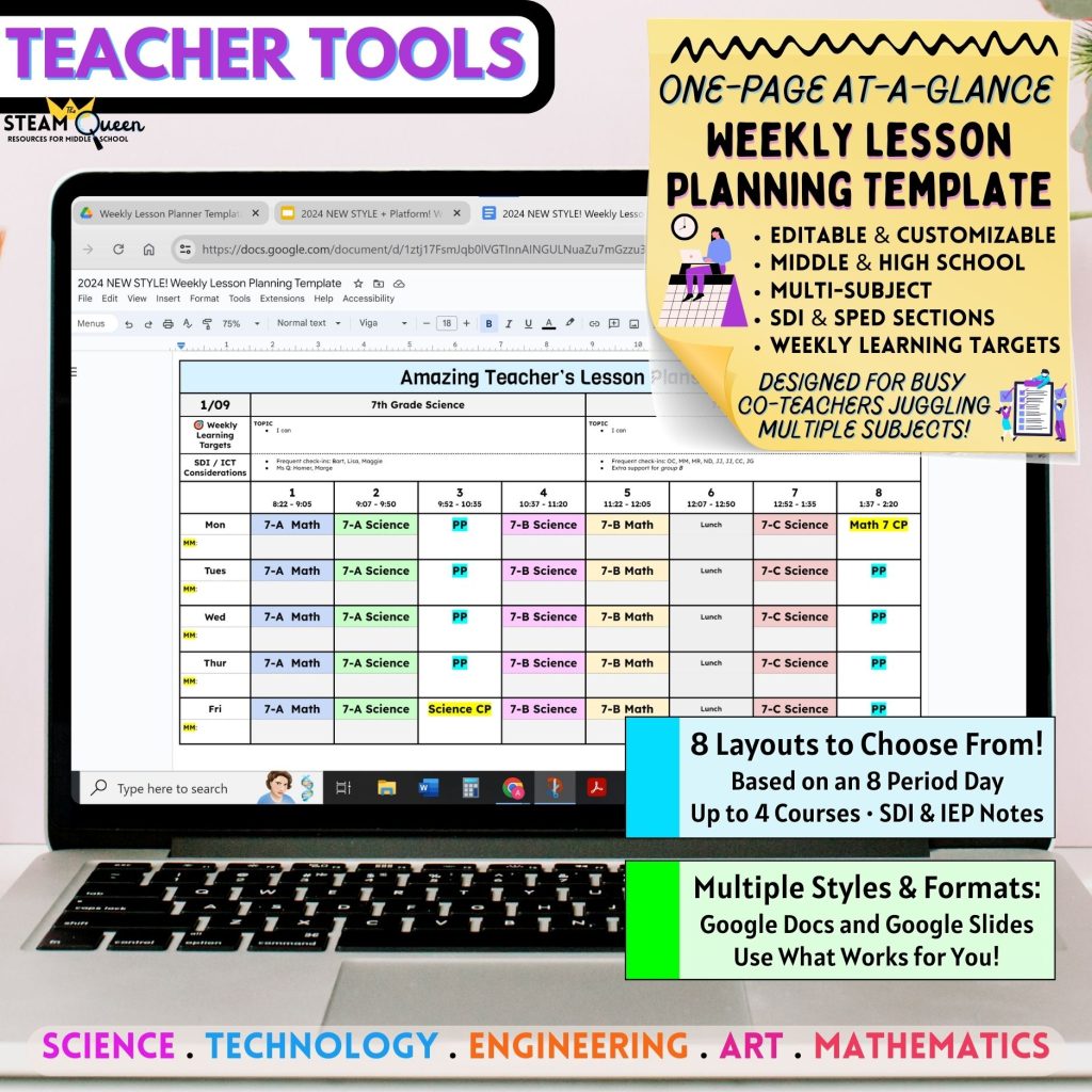 Lesson Planner 2-Pack! Weekly At-A-Glance & Detailed Daily Editable ...