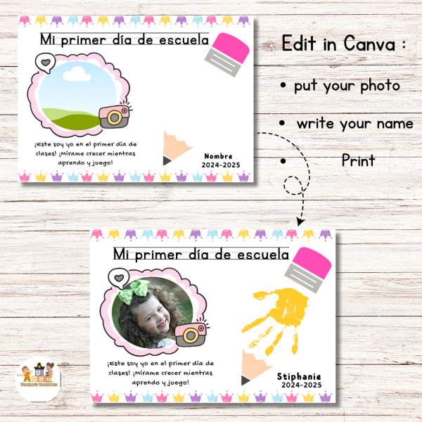 First Day of School: Editable Canva Worksheet | Handprint & Photo ...