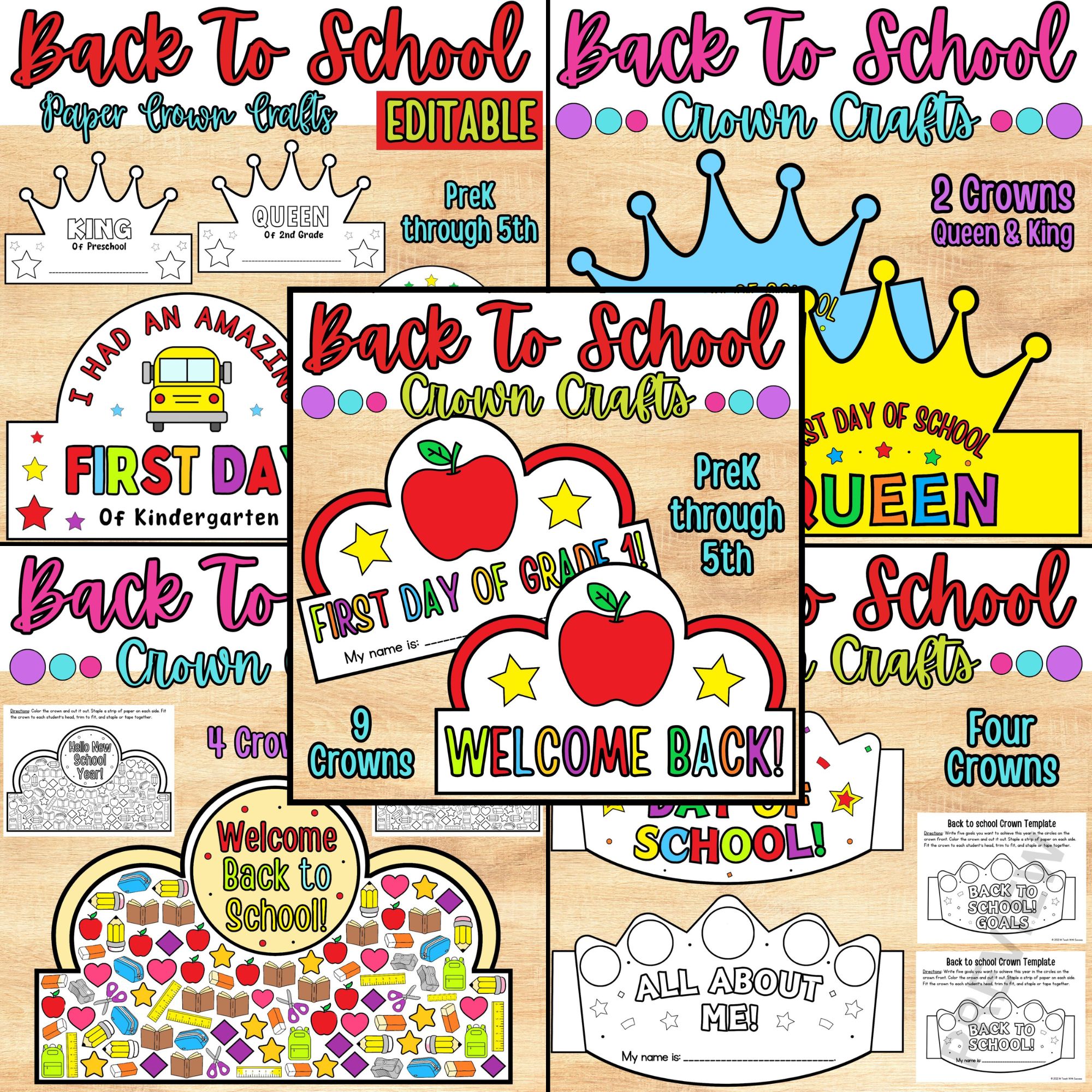 Printable Back to School Crowns BUNDLE | All About Me Paper Crown ...