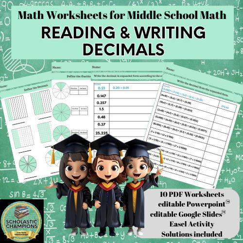READING & WRITING DECIMALS-5th/6th Middle School Math Worksheets | Made ...