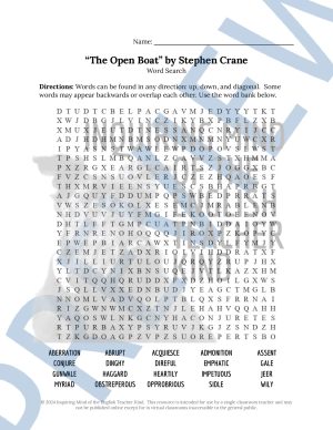 "The Open Boat" by Stephen Crane Vocabulary Games for High School ...