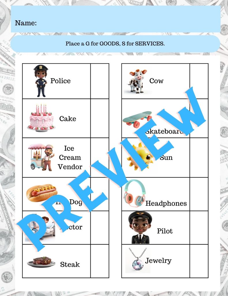 GOODS AND SERVICES-Economic Finanancial Literacy Worksheets 1st-2nd ...