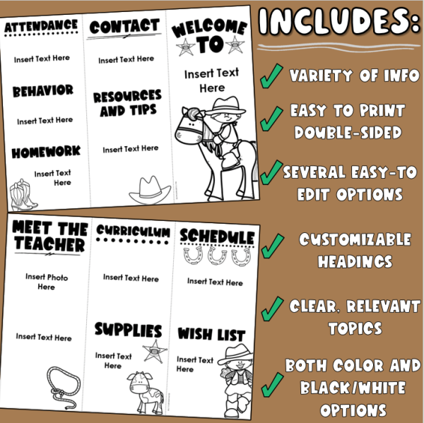 Back to School Meet the Teacher Open House Western Cowboy Brochure ...