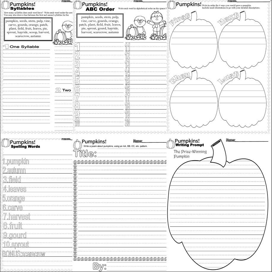 Pumpkins Worksheets Language Arts SPED Math Writing Fall Autumn Themed ...