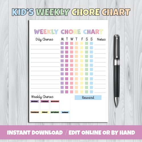 Editable Colorful Chore Chart for Kids | Printable Daily Weekly ...