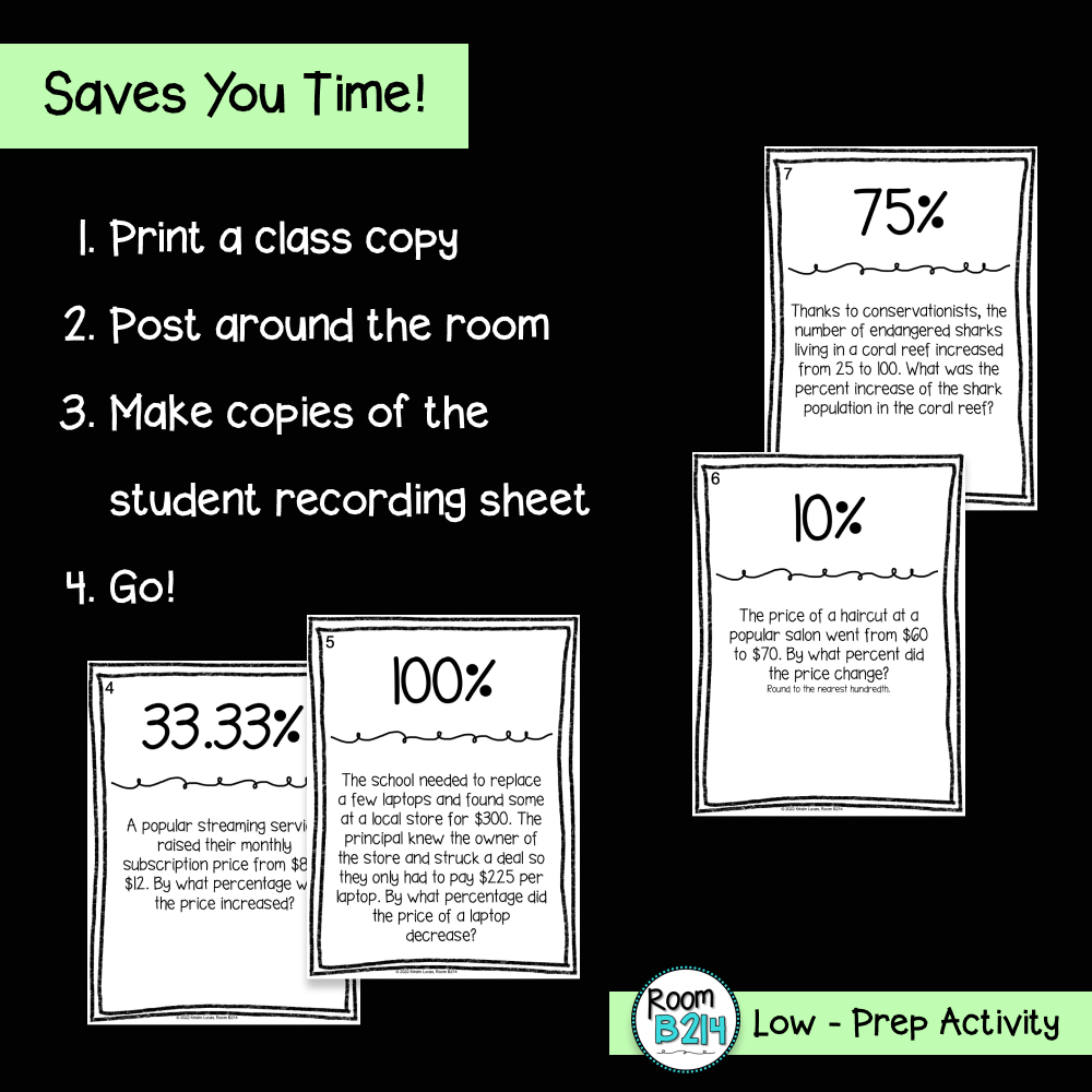 Percent Increase and Decrease Scavenger Hunt TEKS 7.4D | Made By Teachers