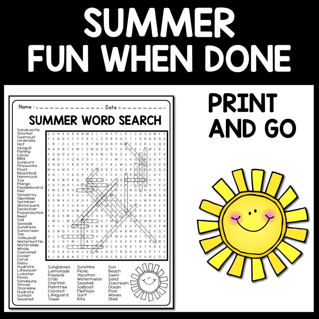 (4th to 7th Grade) Summer Word Search Puzzle Worksheet Activity | Made ...
