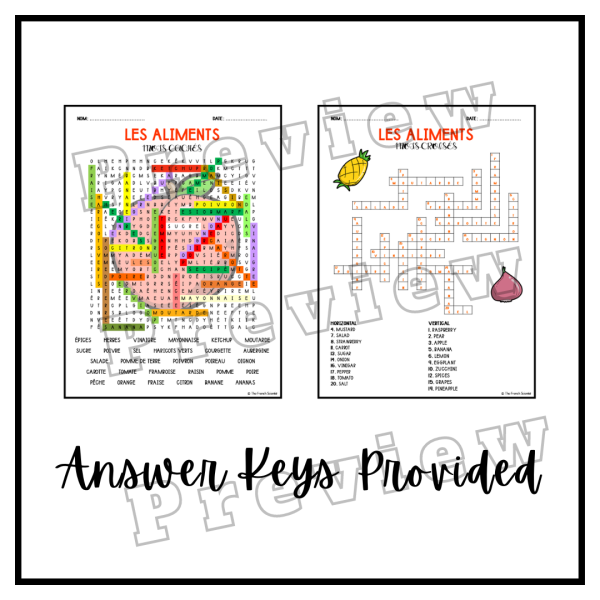 FRENCH Les Aliments #1 Word Search & Crossword Activities | Made By ...